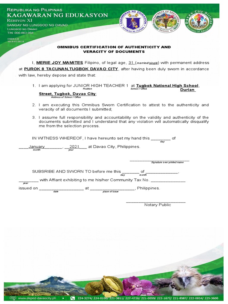 Omnibus Sworn Certification | PDF