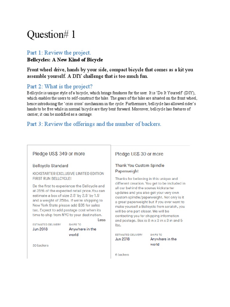 Question# 1: Part 1: Review The Project | PDF | Indiegogo | Kickstarter