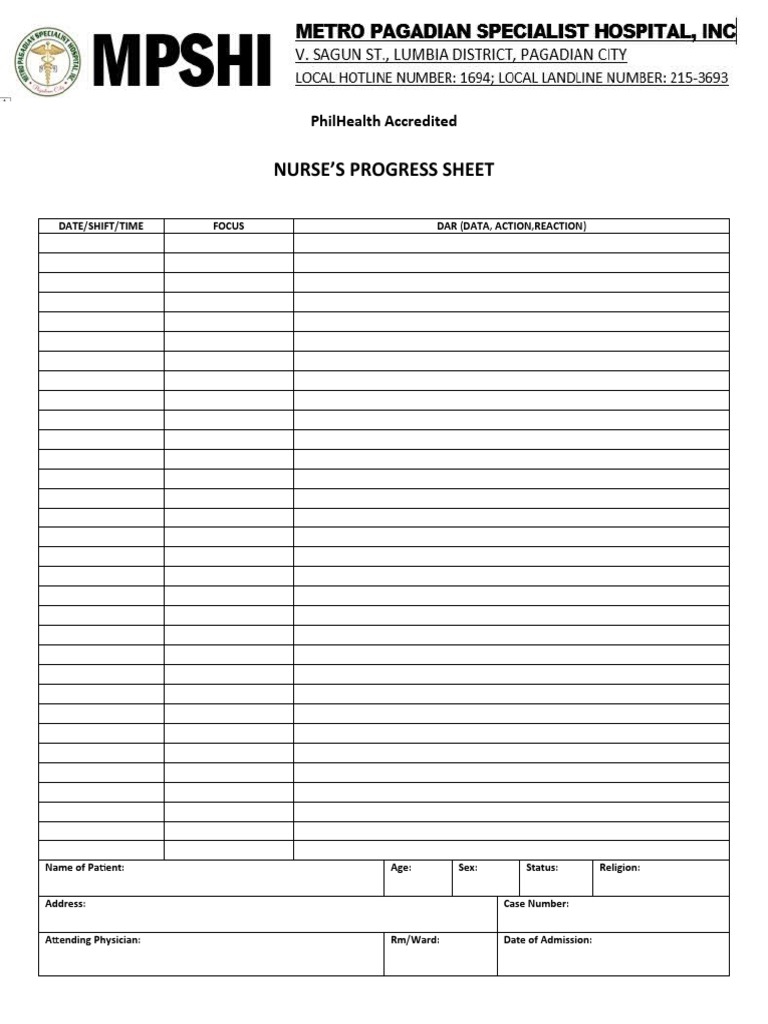 Nurse'S Progress Sheet: Philhealth Accredited | PDF