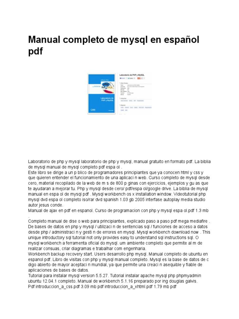 Manual completo de mysql en español pdf | PDF | Mi sql | Php