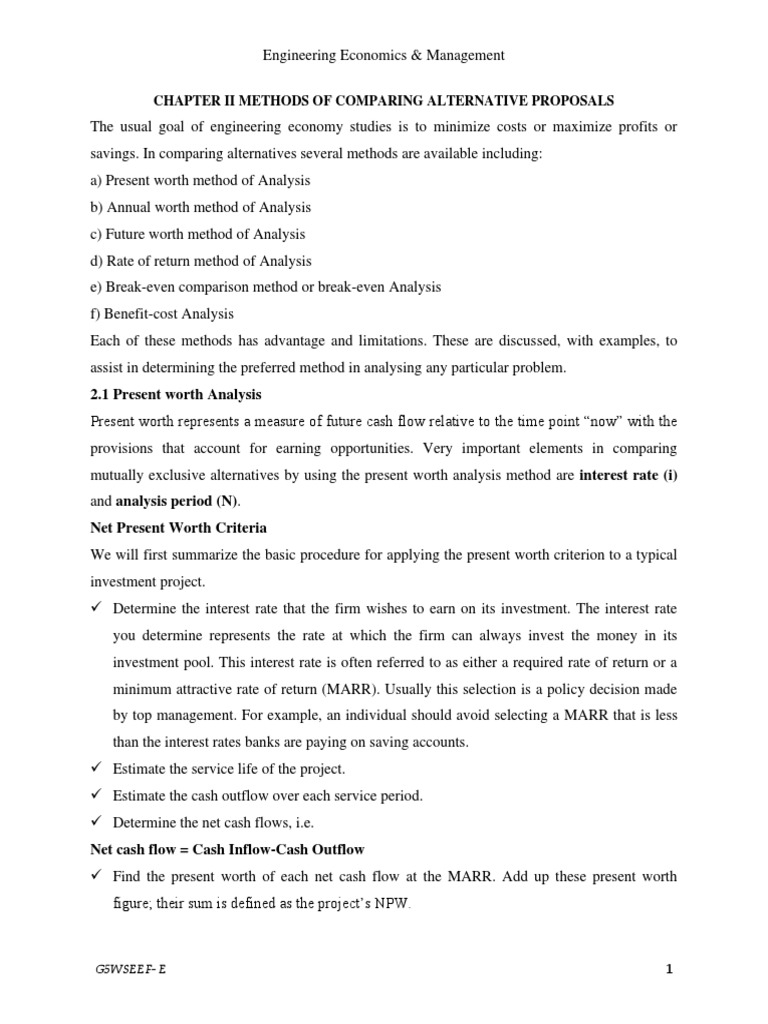 Chapter II Methods of Comparing Alternative Proposals | PDF | Net ...
