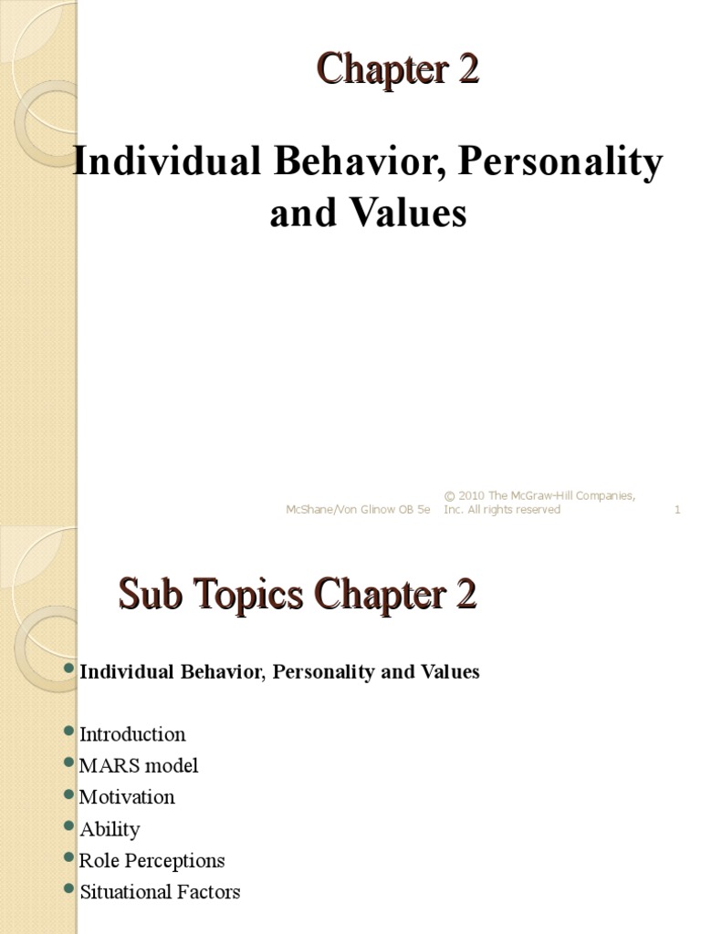 Chapter 2 Individual Behavior, Personality & Values | PDF | Self Concept | Extraversion And ...