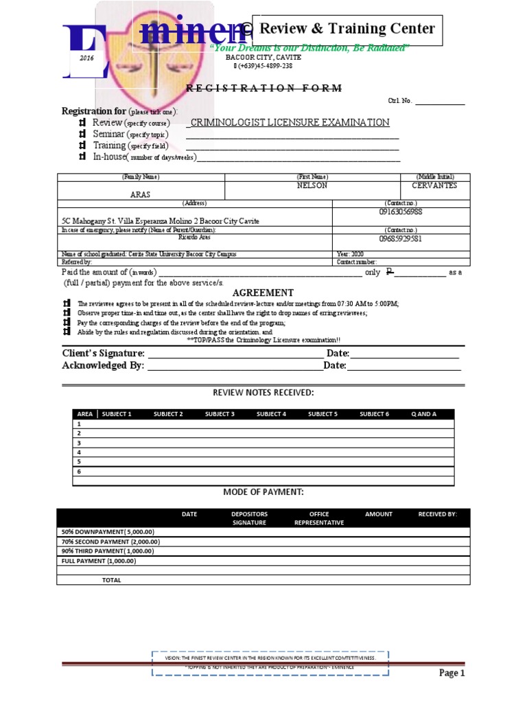Review & Training Center: Registration Form | PDF | Justice | Crime ...