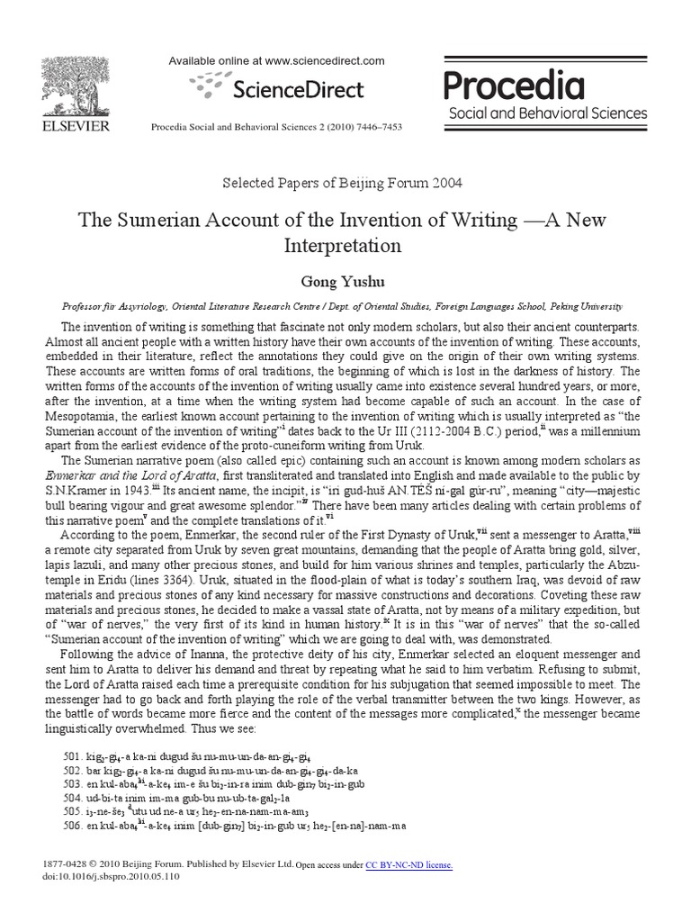 The Sumerian Account of The Invention of Writing | PDF | Cuneiform | Sumer