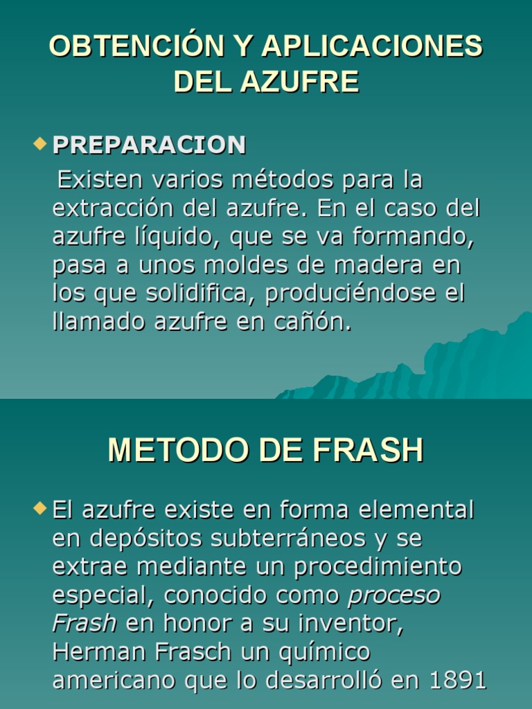 Obtención Y Aplicaciones Del Azufre Pdf Azufre Dióxido De Azufre