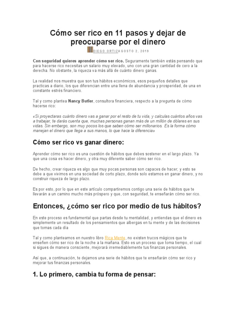 Cómo ser rico: 11 pasos clave | PDF | Inversiones | Dinero