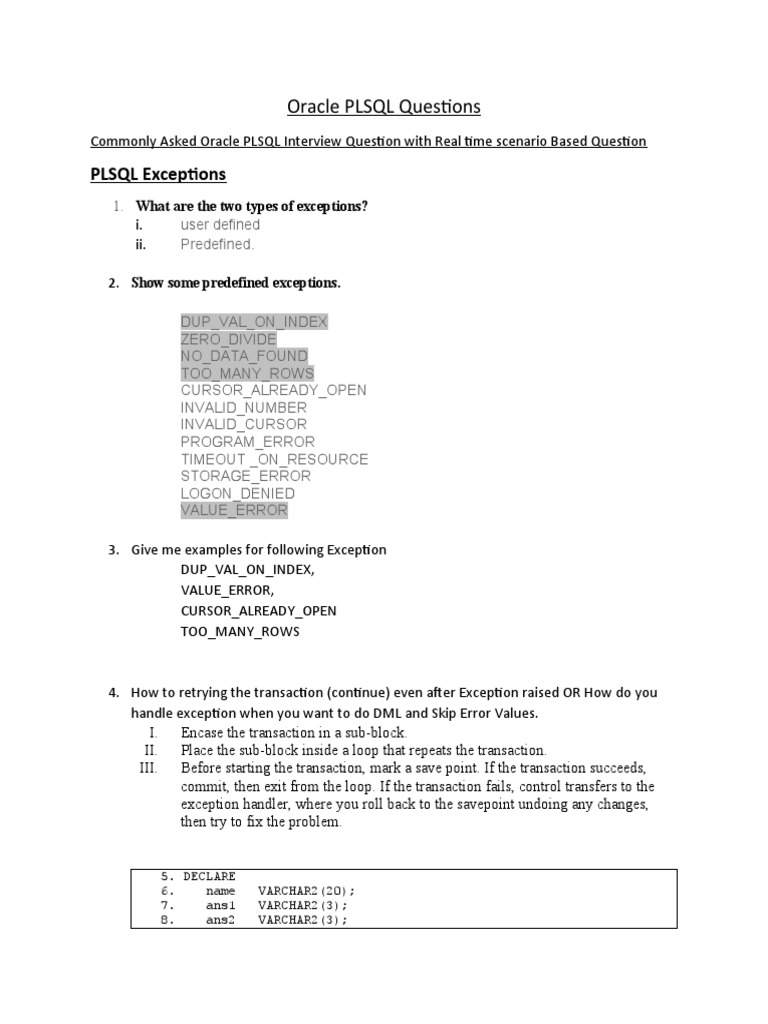 Interview Question 26aug2017 | PDF | Pl/Sql | Subroutine