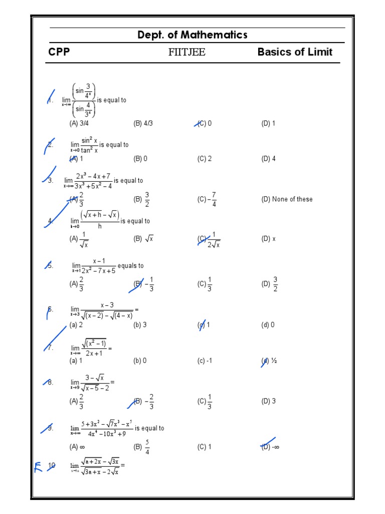 Dept. of Mathematics CPP Fiitjee Basics of Limit | PDF