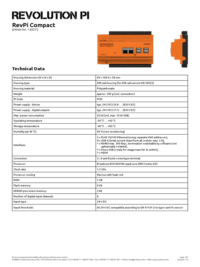 Datasheet RevPi Compact | PDF | Input/Output | Usb