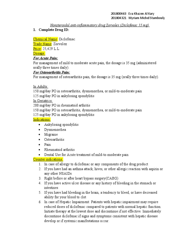 Nonsteroidal Anti-Inflammatory Drug Zorvolex (Diclofenac 35 mg ...