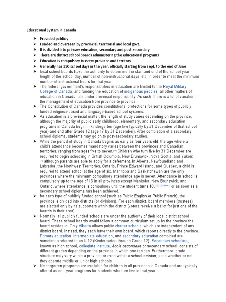 Overview of Canada's Education System | PDF | Middle Schools | Academic ...