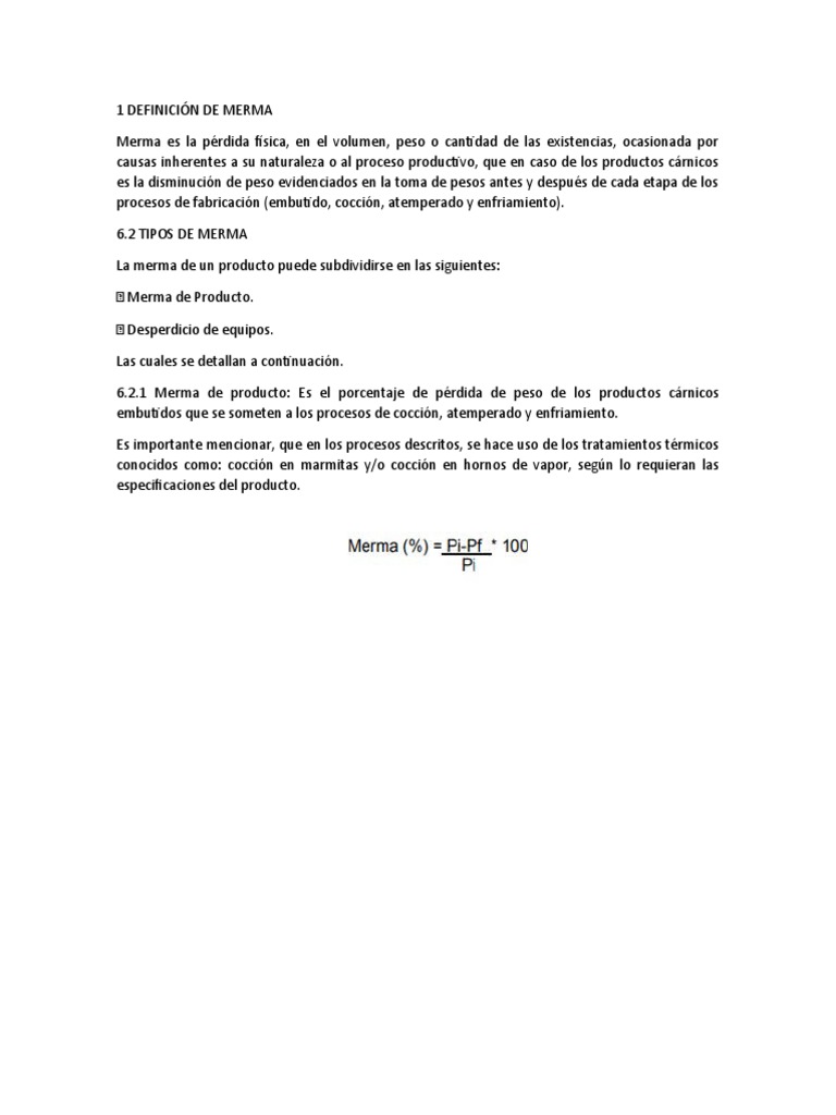 Definición y Tipos de Merma en Alimentos | PDF