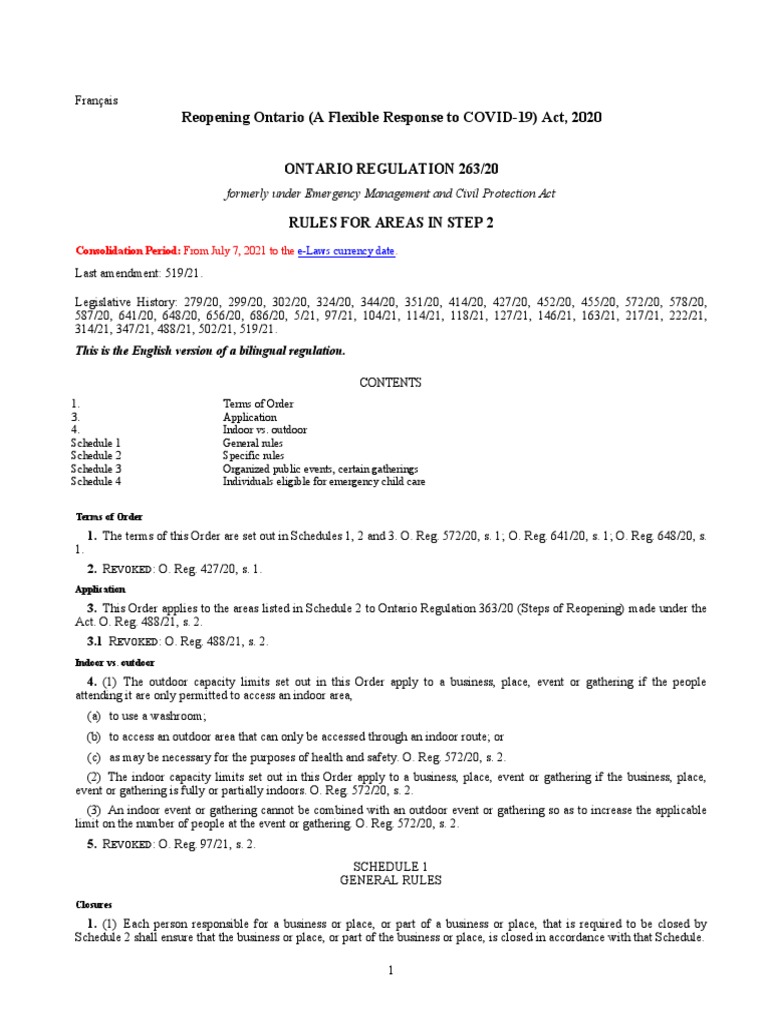 O. Reg. 263/20: RULES FOR AREAS IN STEP 2 | PDF | Restaurants | Canada
