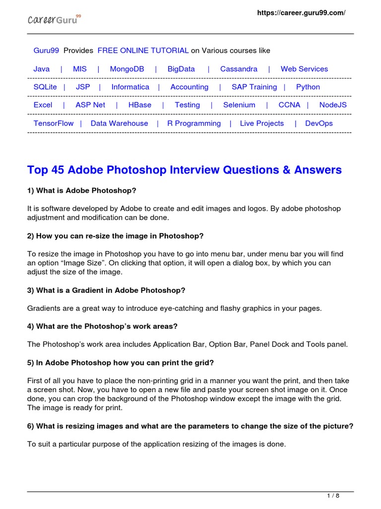 Adobe Photoshop Interview Questions | PDF | Adobe Photoshop | Software