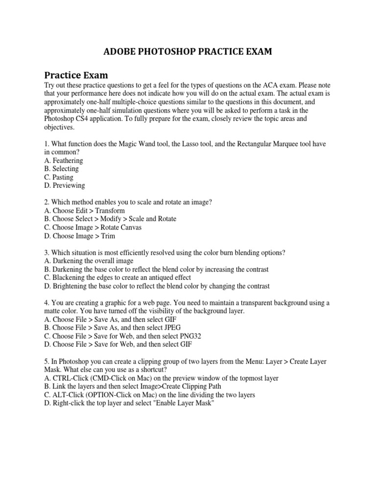 Photoshop MChoice Practice 20exam | PDF | Adobe Photoshop | Image ...