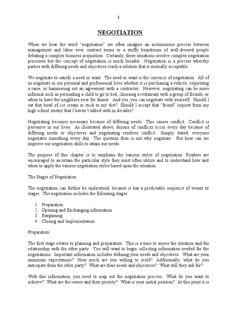 Unit - 4 NEGOTIATION | PDF | Negotiation | Bargaining