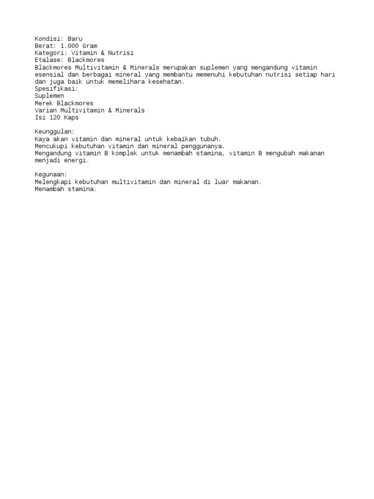 Blackmores Multivitamins + Minerals Desc | PDF