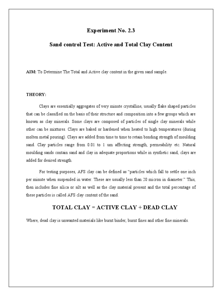 Experiment No. 2.3 Sand Control Test: Active and Total Clay Content ...