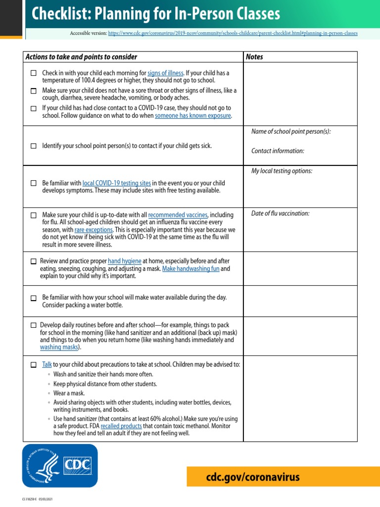 The CDC's Back-To School Checklist | PDF | Influenza | Individualized ...