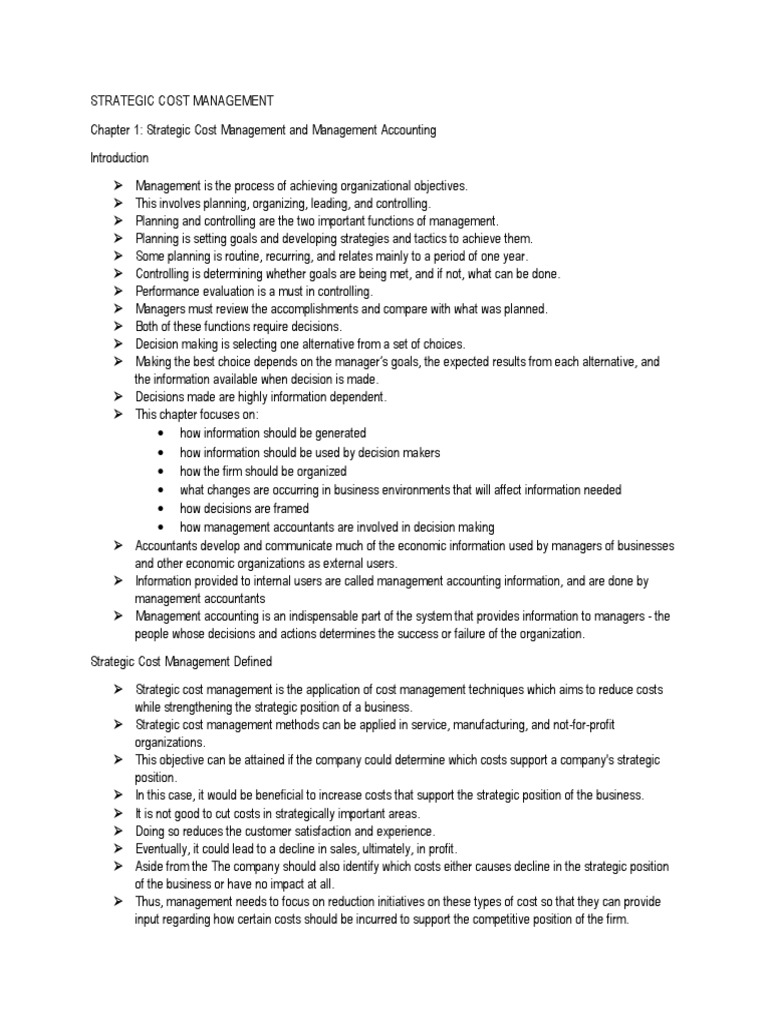 Strat Cost Reviewer | PDF | Strategic Management | Management Accounting