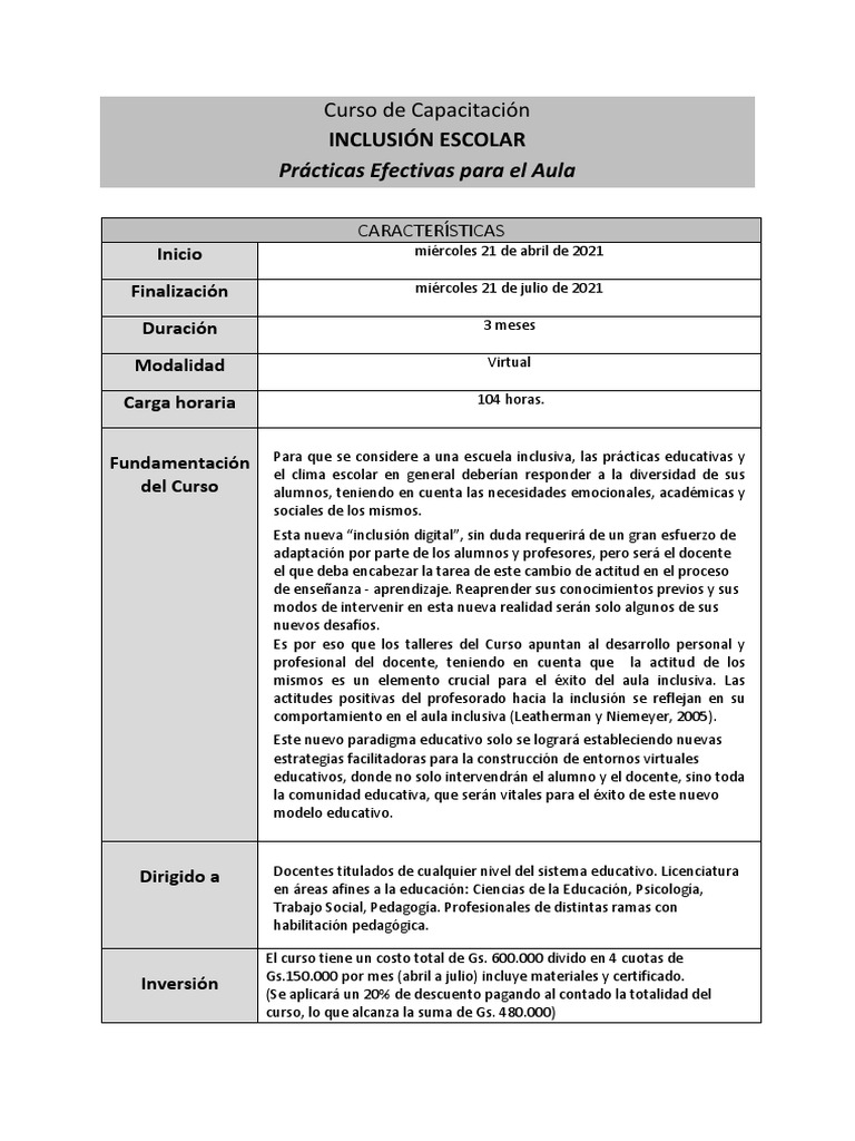 Informaciones Generales | PDF | Inclusión (Educación) | Salón de clases