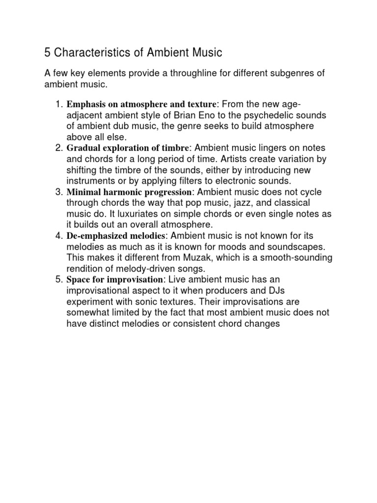 Characteristics of Ambient Music | PDF | Popular Music | Musical Subgenres