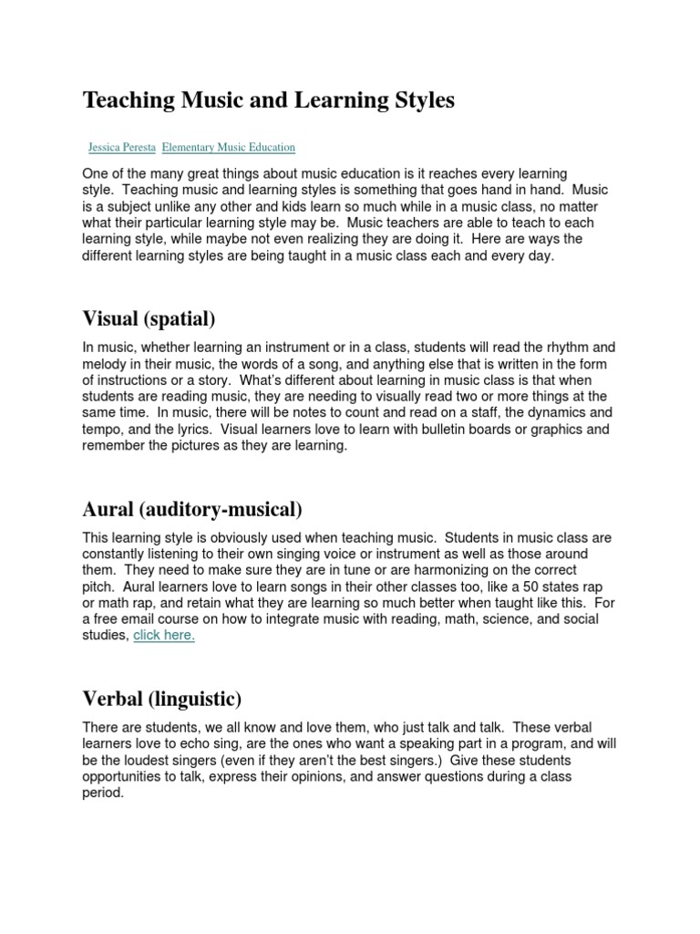 Teaching Music and Learning Styles | PDF | Learning Styles | Music ...
