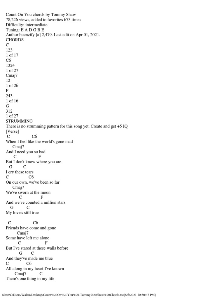 Count On You - Tommy Shaw Chords | PDF | Songs | Musical Compositions