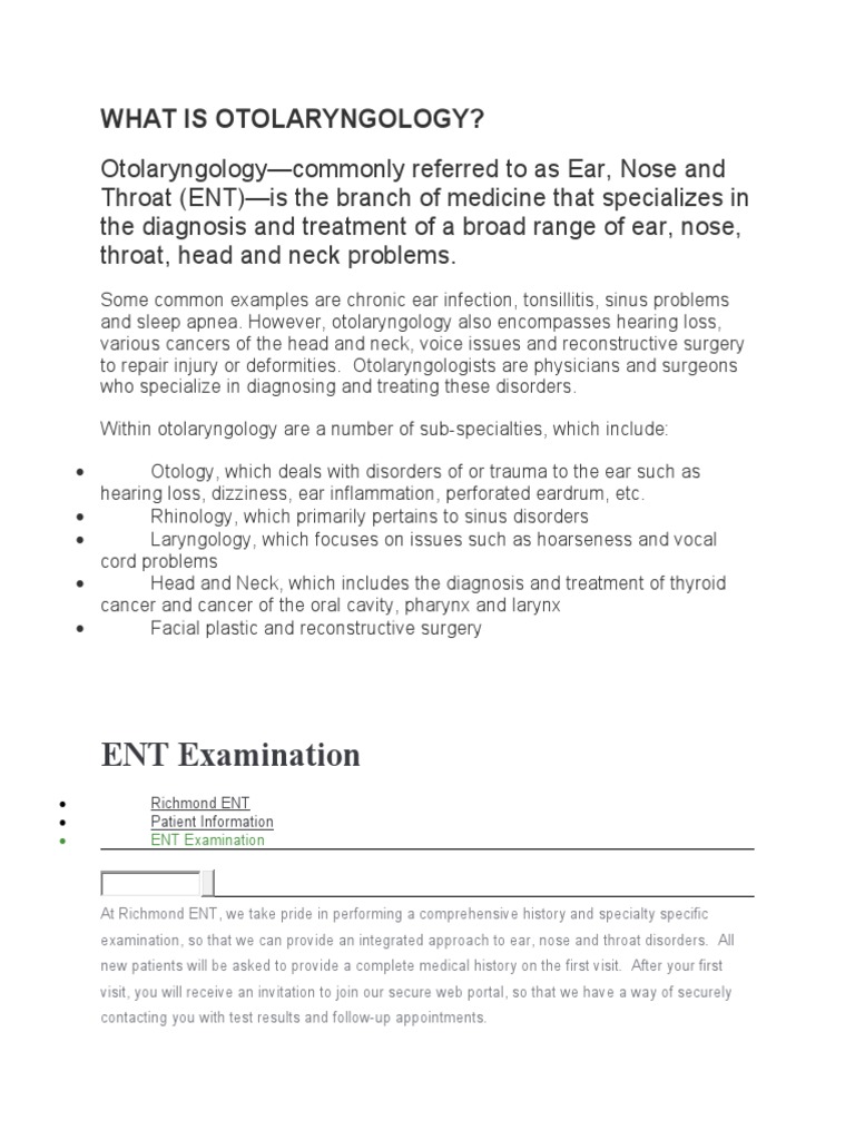 What Is Otolaryngology | PDF | Otorhinolaryngology | Head And Neck Cancer