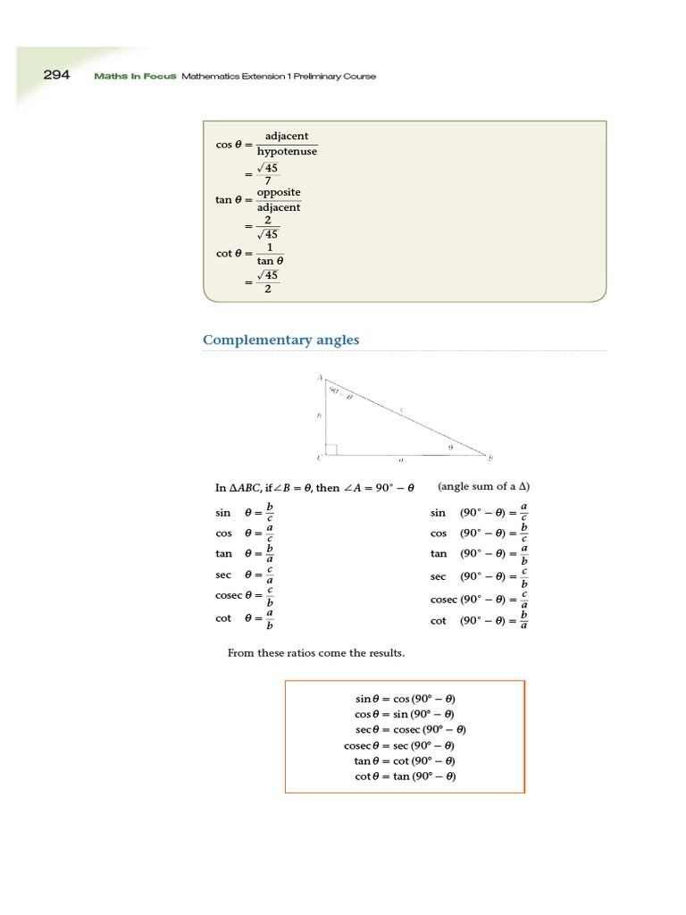 Complementary Angles: Maths in Focus | PDF | Trigonometric Functions | Sine