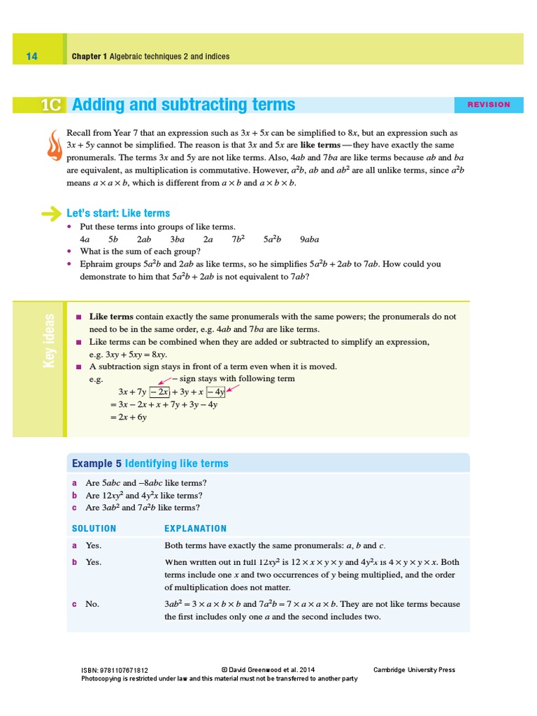 Adding and Subtracting Terms: Let's Start: Like Terms | PDF ...