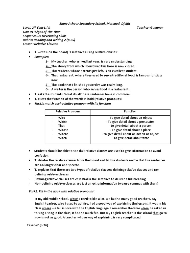 Teaching Relative Clauses in English | PDF | Clause | Pronoun