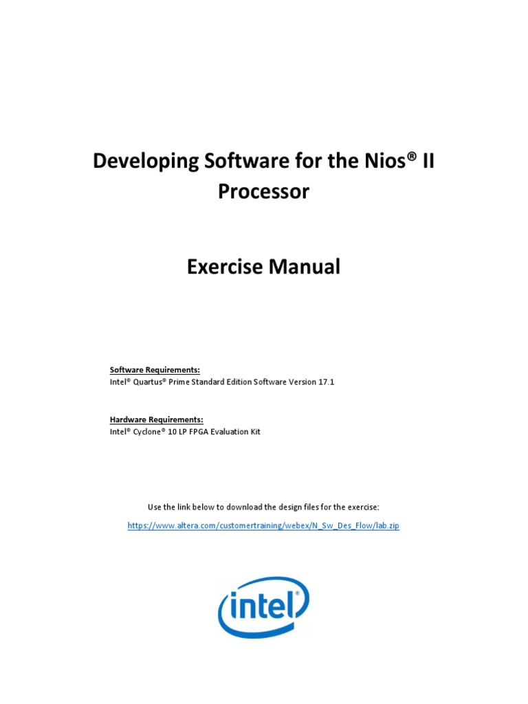 Developing Software For The Nios® Ii Processor Exercise Manual Pdf