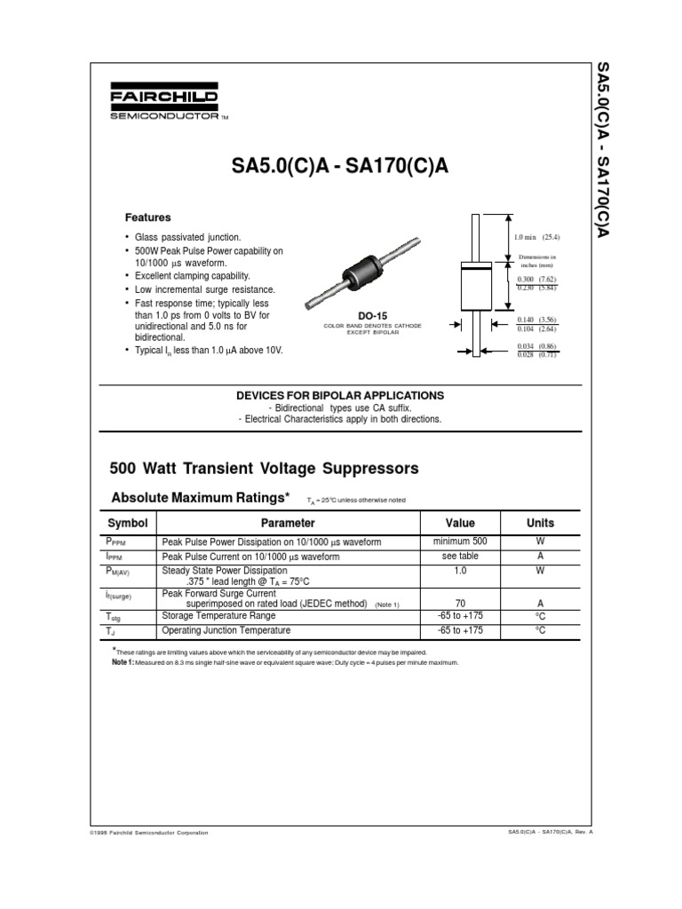 SA5.0 (C) A - SA170 (C) A: 500 Watt Transient Voltage Suppressors | PDF ...