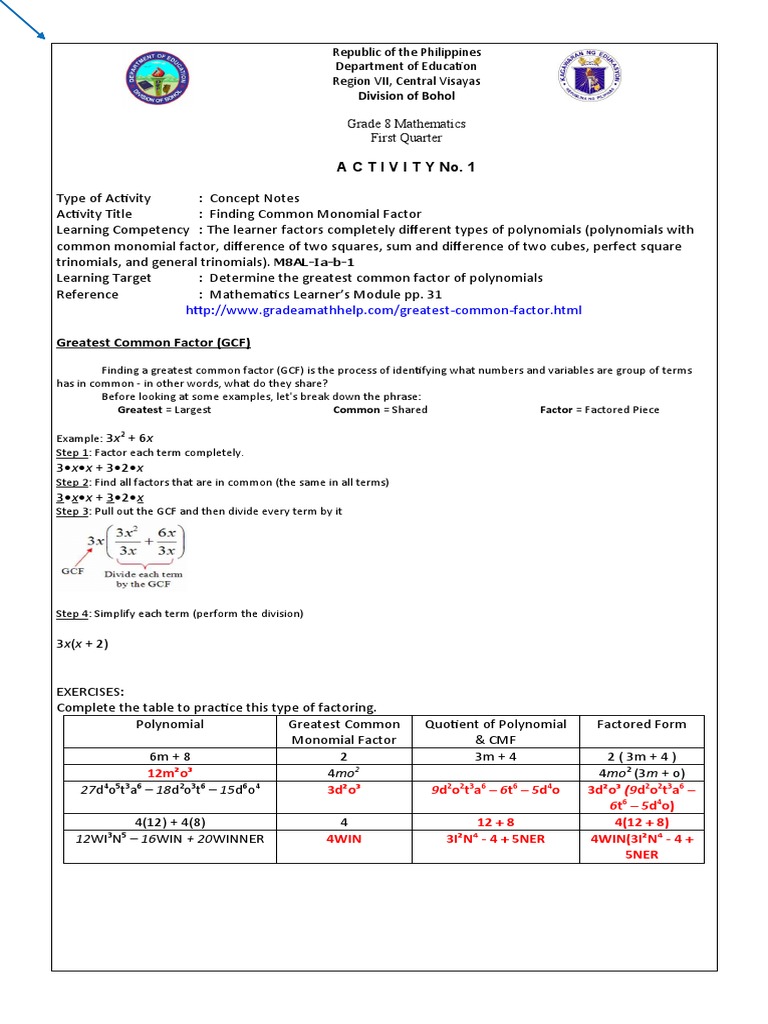 Grade 8 Math: Factoring Polynomials | PDF | Factorization | Cartesian ...
