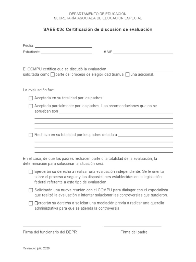 SAEE-03c Aceptacion Evaluación | PDF