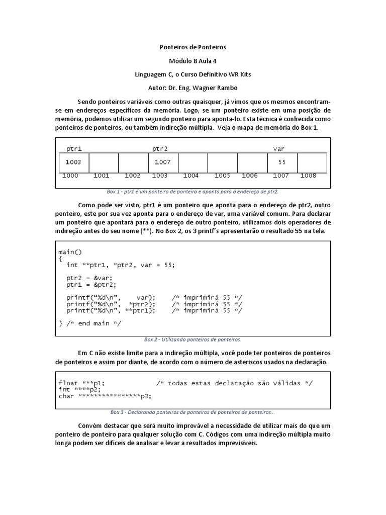 M08A4 Ponteiros de Ponteiros | PDF | Ponteiro (programação de ...