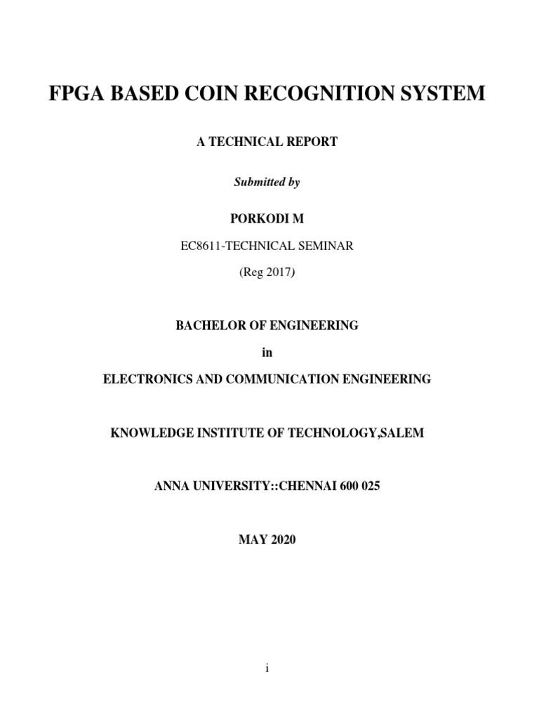 Fpga Based Coin Recognition System: A Technical Report | PDF | Field ...