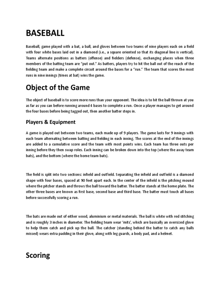 Baseball: Object of The Game | PDF | Baseball Field | Batting (Baseball)