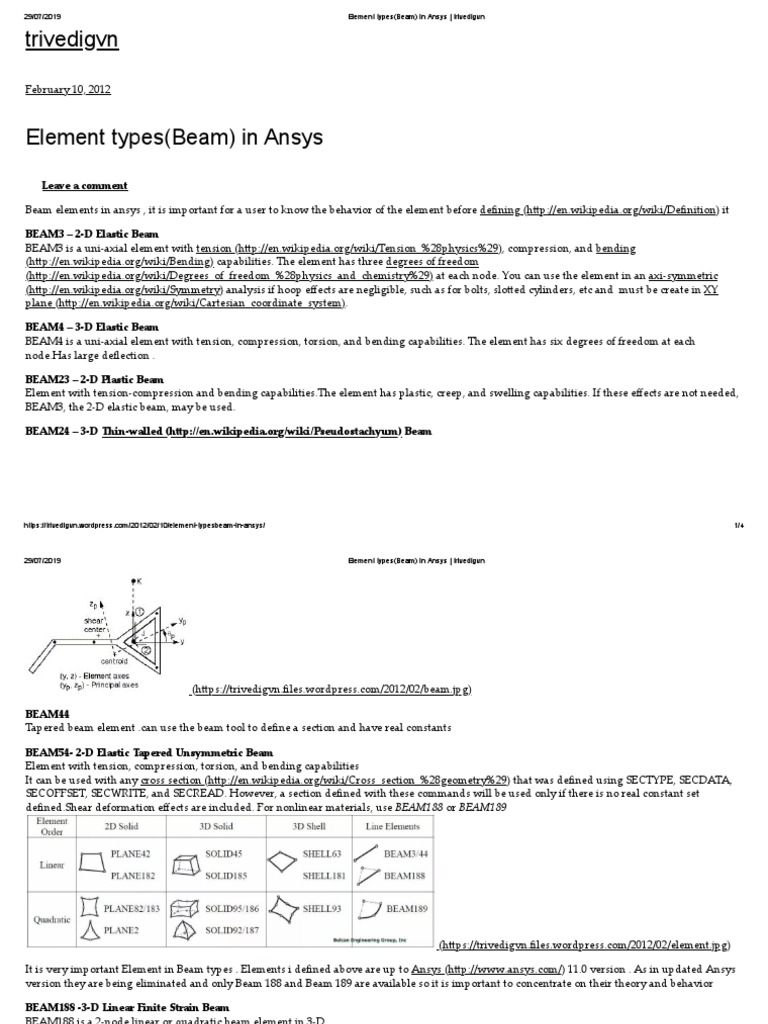 Element Types (Beam) in Ansys - Trivedigvn | PDF | Beam (Structure ...
