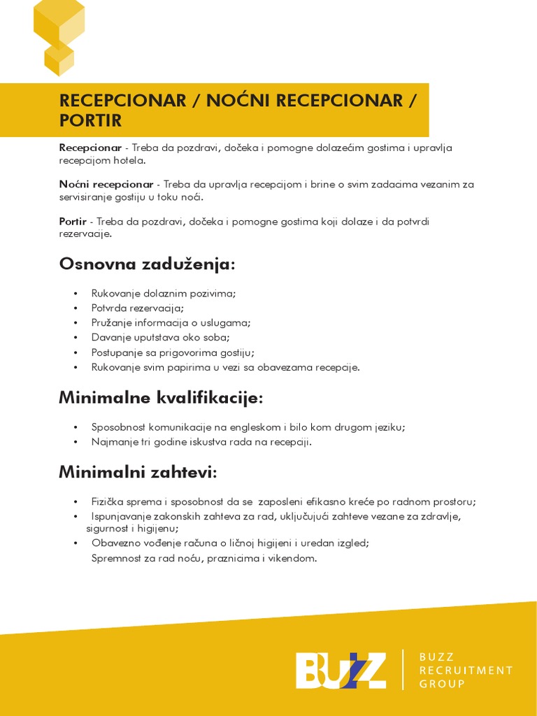 Recepcionar Nocni Recepcionar Portir | PDF