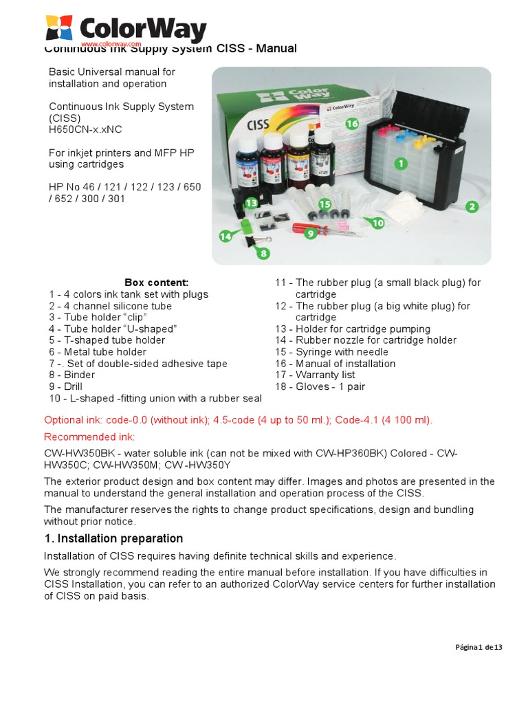 Continuous Ink Supply System CISS - Manual | PDF | Syringe | Printer ...