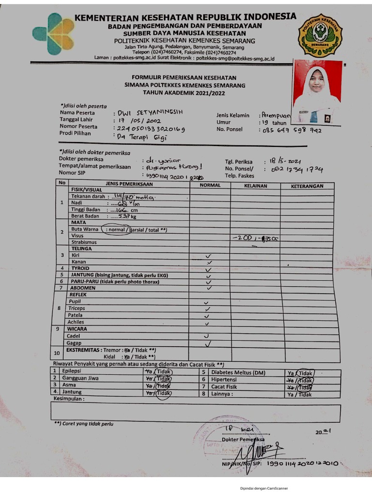 Formulir Tes Kesehatan | PDF