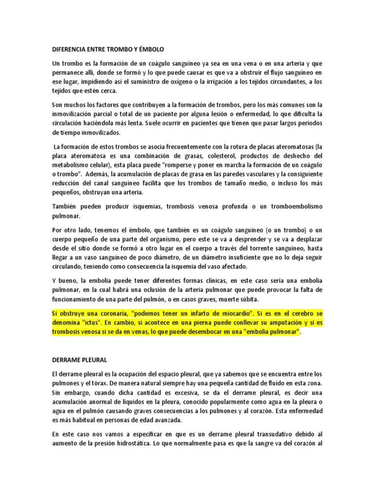 Diferencia Entre Trombo y Émbolo | PDF | Trombo | Embolia