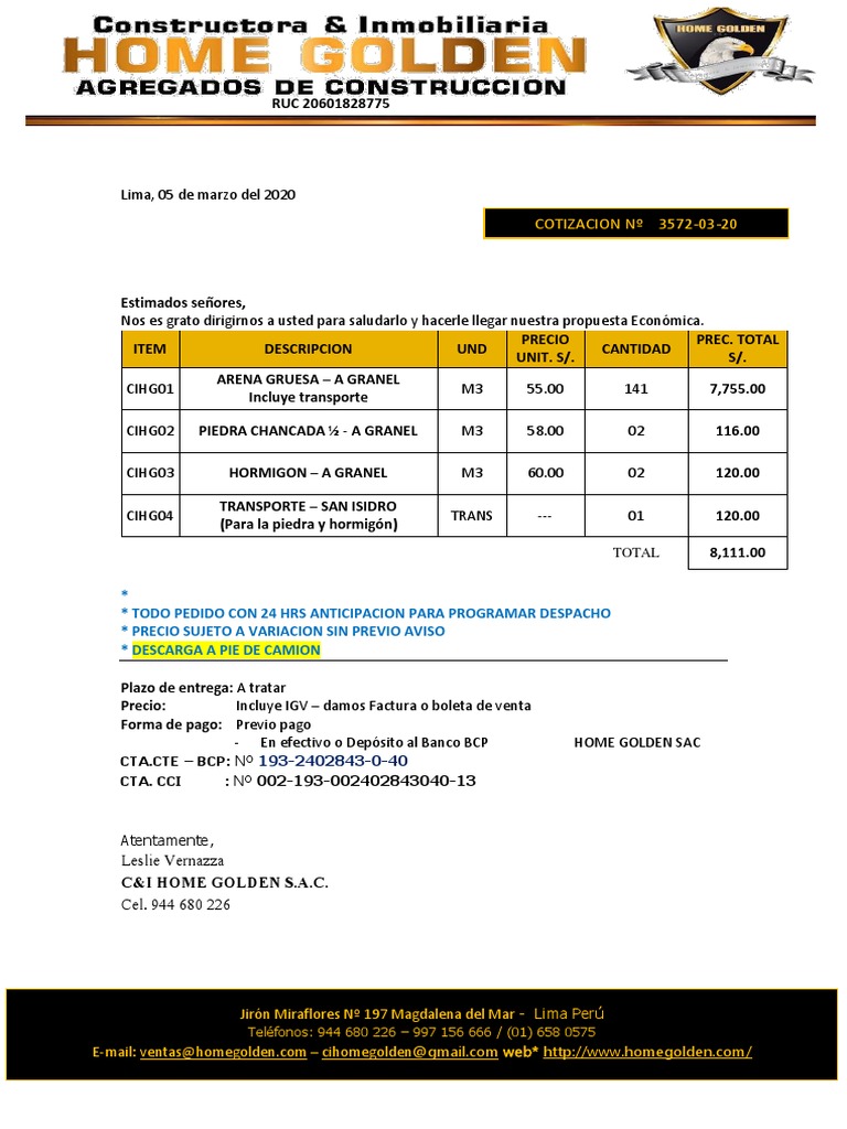 Cotización de materiales de construcción | PDF