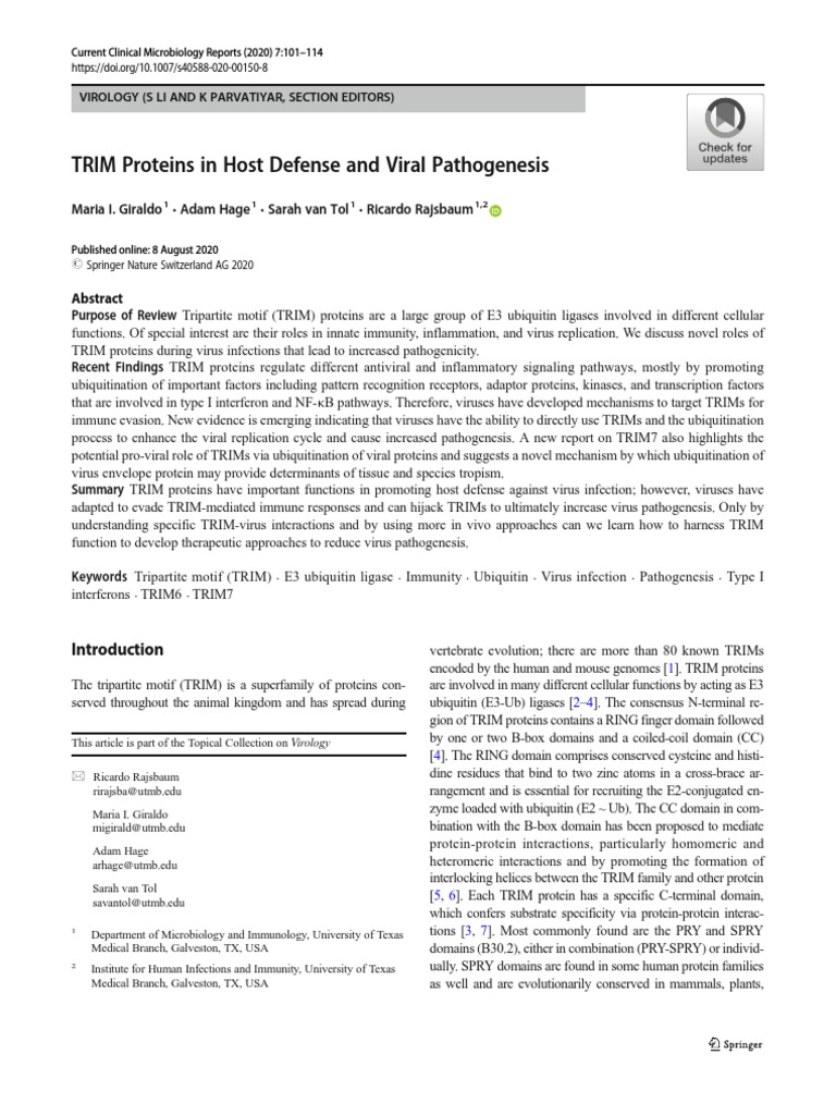 TRIM Proteins in Host Defense and Viral Pathogenesis: Current Clinical ...