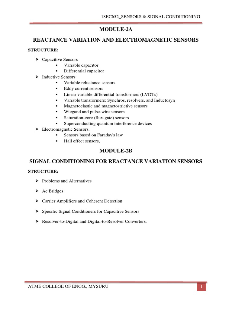 Module-2A Reactance Variation and Electromagnetic Sensors: Structure | PDF | Inductor | Capacitor