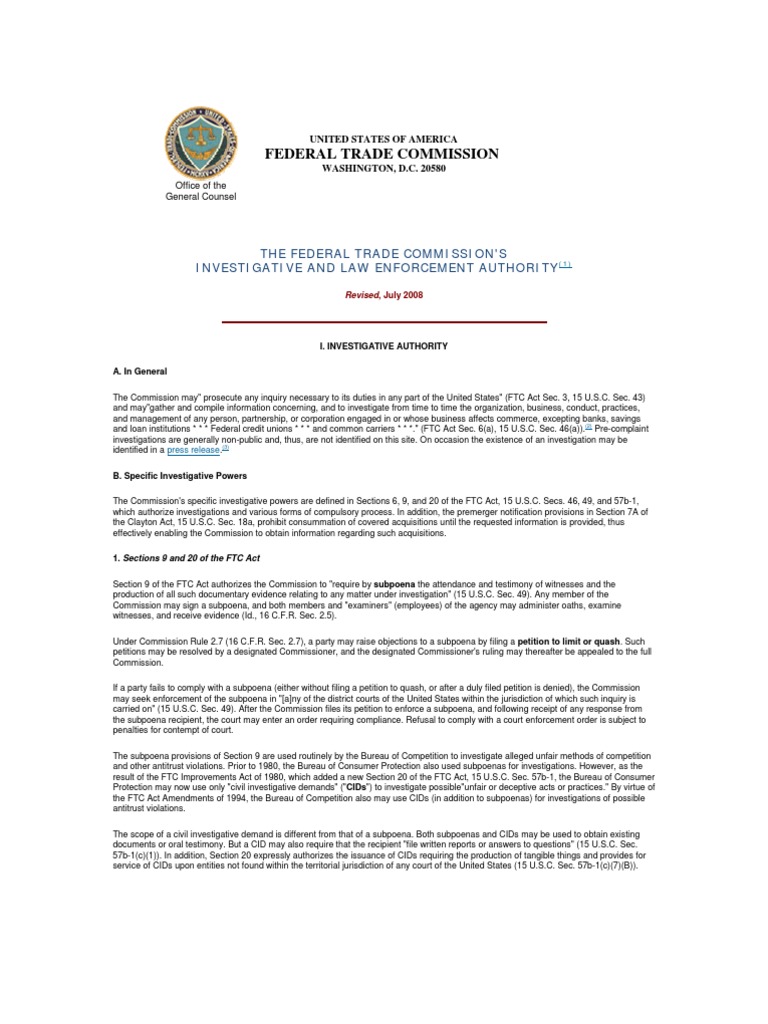FTC Powers | Download Free PDF | Federal Trade Commission | American ...