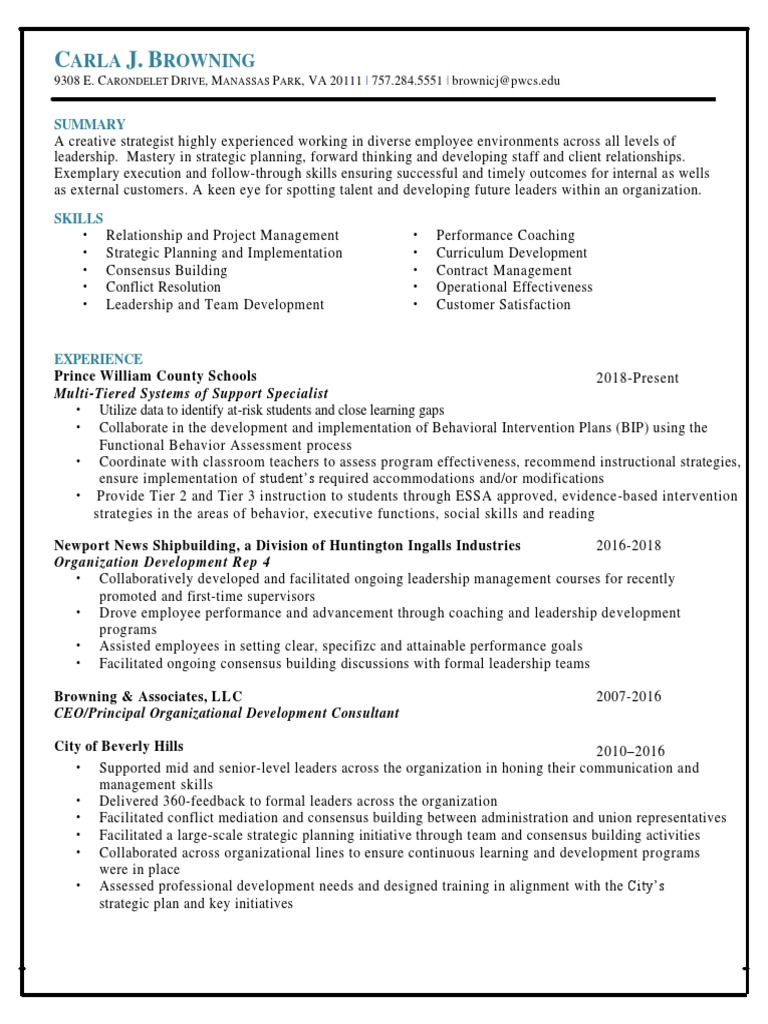 Resume Carla Browning 072121 | PDF | Leadership | Team Building