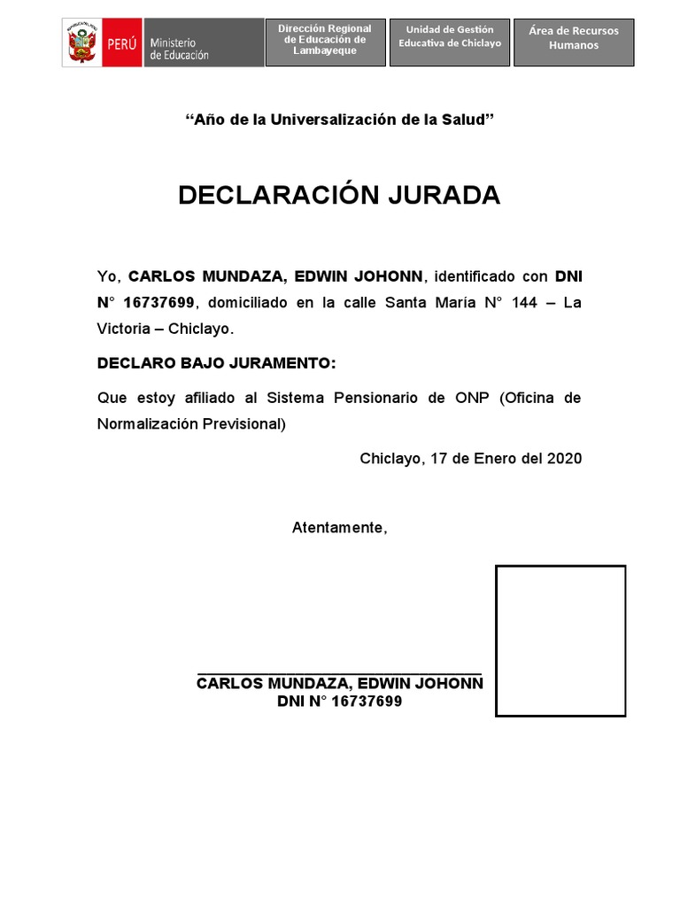 Declaración Jurada - Onp | PDF
